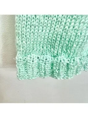 Sweaters | Hand Knit 7s 80s Style Mint Green White Stripe Round Neck ...